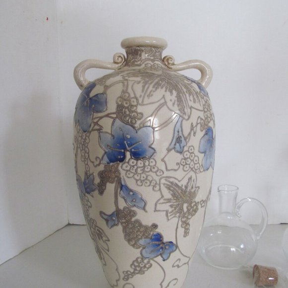 Art | Lovely Antique Blue Pottery Vase Large Blue Vase Lg Floral Vases ...